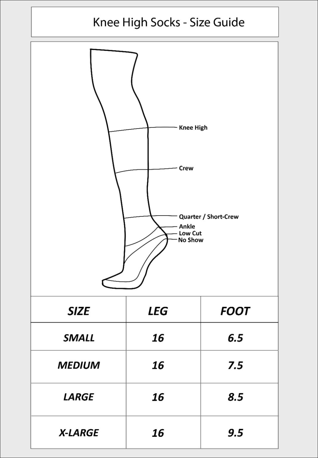 Sock Sizing & Color Chart | California Emblems