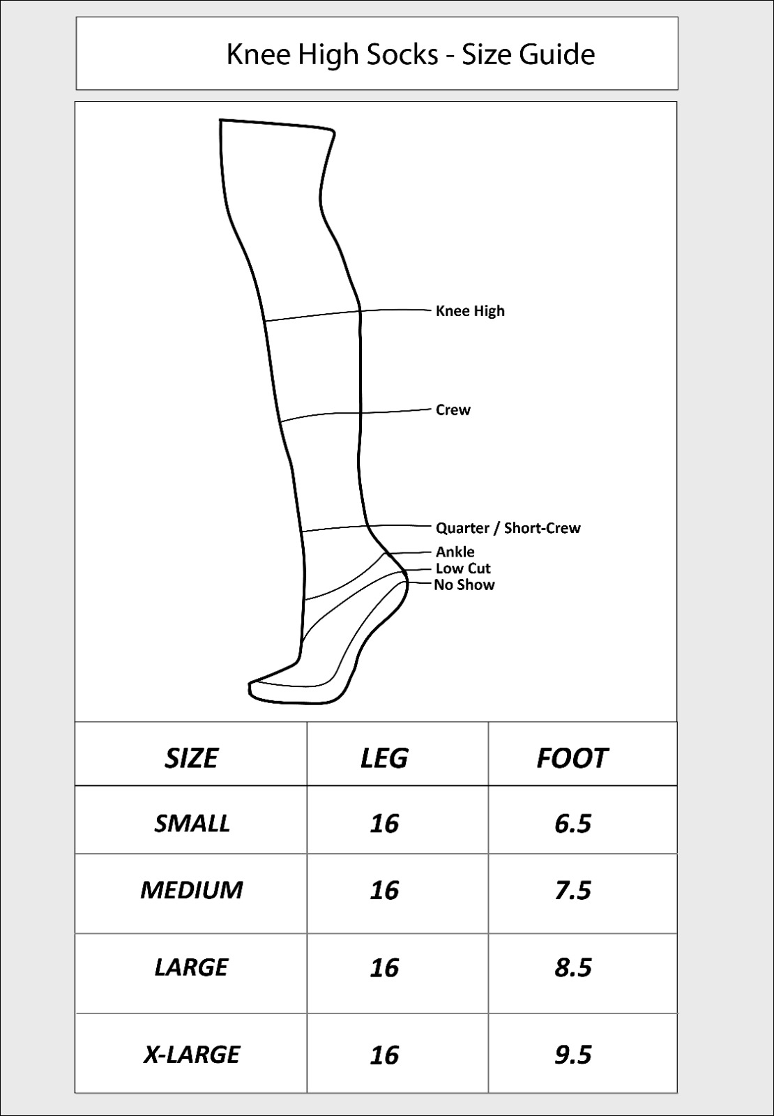 Sock Sizing & Color Chart | California Emblems